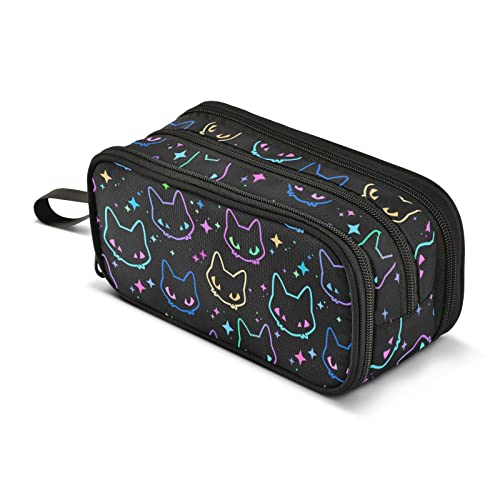 J JOYSAY Neon Cat Heads Pencil Case Large Big Capacity Pencil Bag for Girls Boys Markers Storage Lipstick Organizer for School Office Supplies