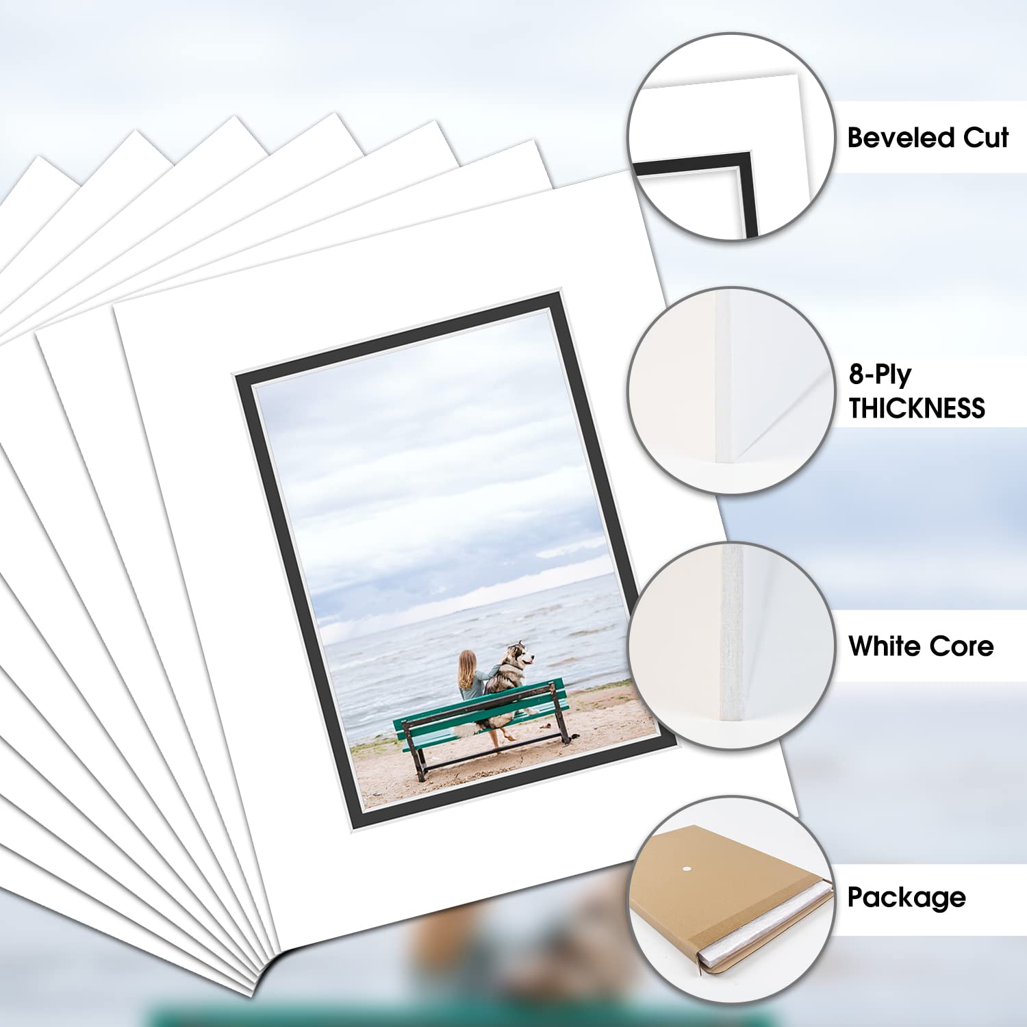 Golden State Art, White Over Black Double Mat - Bevel Cut, Acid Free, 8-Ply Thickness, Signature Friendly - Great for Photos, Pictures, Events, Frames, Prints - 8x10 for 5x7, 10-Pack