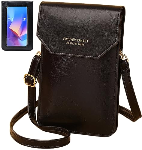 Women's Crossbody handbags Small Black Purse Handbags for Women Classic Shoulder Bag PU Leather Touch Screen Cell Phone Purse Womens Wallet with Adjusted Strap