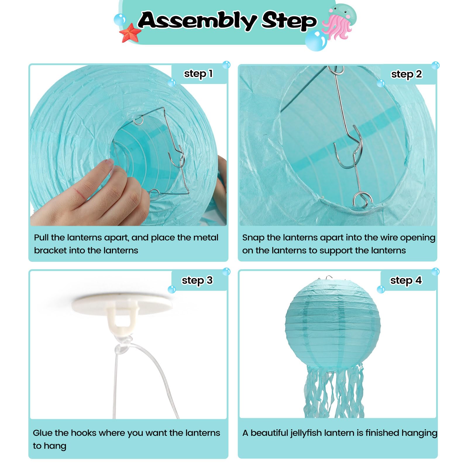 GAILROSO Jelly Fish Paper Lanterns, 6 Pack Jellyfish Lanterns (Pink, Blue, Purple) with String and Hooks, Hanging Jellyfish Decor for Under The Sea, Ocean Party