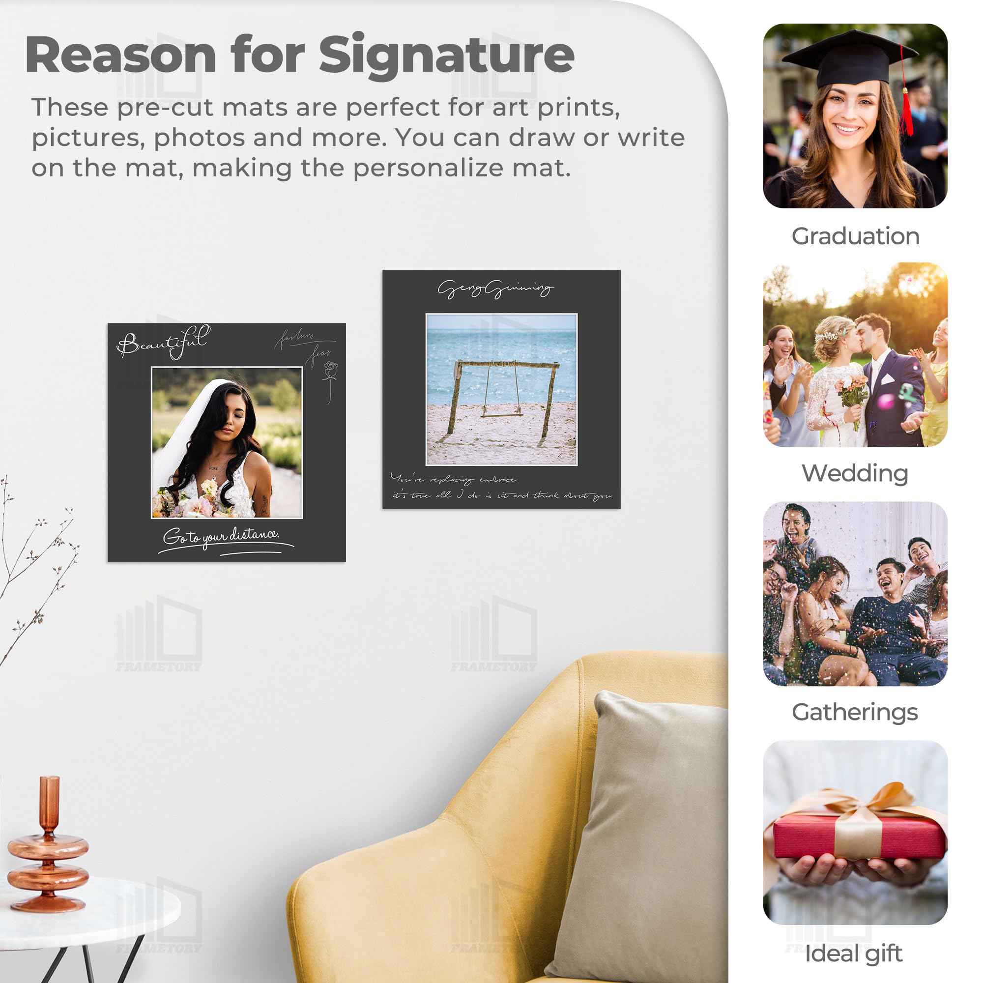 Frametory, 12x12 Black Pre-Cut Picture Mats for 8x8 Photos, Prints, Artworks - White Core Bevel Cut 7.5x7.5 Openings Acid Free Frame Mattes 1.4Mm Thickness - Pack of 12