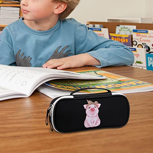 Pig Bandana Cute PU Leather Pen Pencil Bag Organizer Portable Makeup Carry Case Storage Handbag