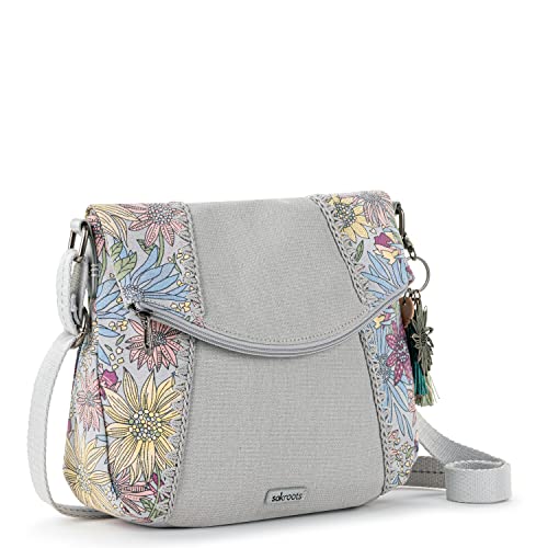 Sakroots Foldover Crossbody Bag in Cotton Canvas with Adjustable Strap, Blush Flower Garden
