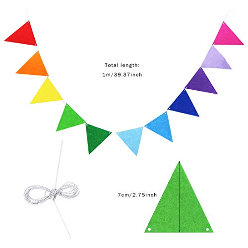 Total 4 Pack Rainbow Felt Fabric Decoration Garland Banners,Decorative Pom Pom Ball Garland Triangle Flags and Semicircle Banners for Baby Shower Christmas Birthday Wedding Party Wall Window Decor