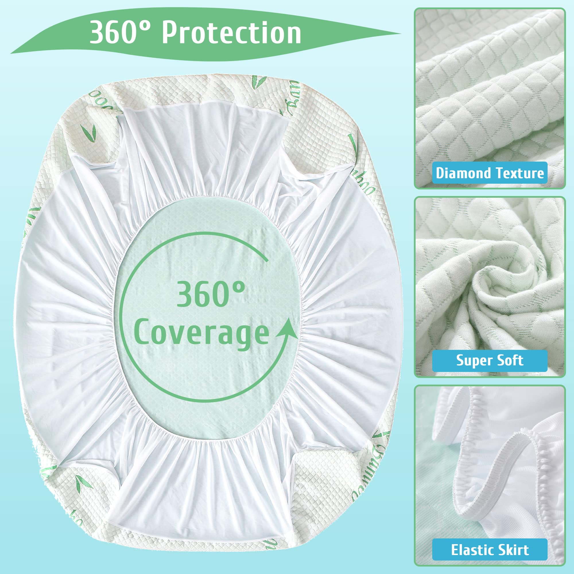 Lunsing Queen Size Mattress Protector, Waterproof, Cooling, Breathable Queen Mattress Pad Cover, 6-18 inches Deep Pocket