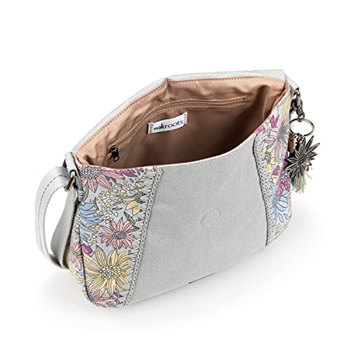 Sakroots Foldover Crossbody Bag in Cotton Canvas with Adjustable Strap, Blush Flower Garden