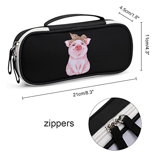 Pig Bandana Cute PU Leather Pen Pencil Bag Organizer Portable Makeup Carry Case Storage Handbag