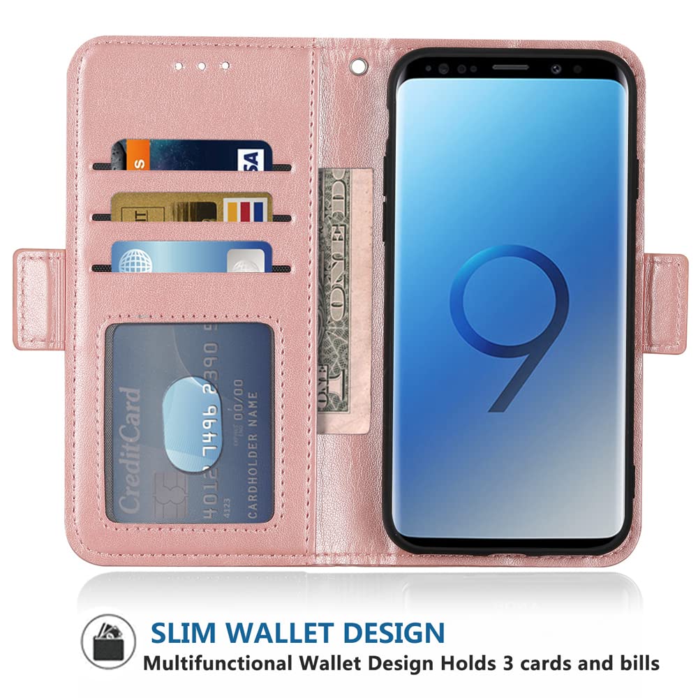 FDCWTSH Compatible with Samsung Galaxy S6 Active Wallet Case and Wrist Strap Lanyard Leather Flip Card Holder Stand Cell Accessories Phone Cover for Glaxay S6Active 6s S 6 6Active G890A Rose Gold