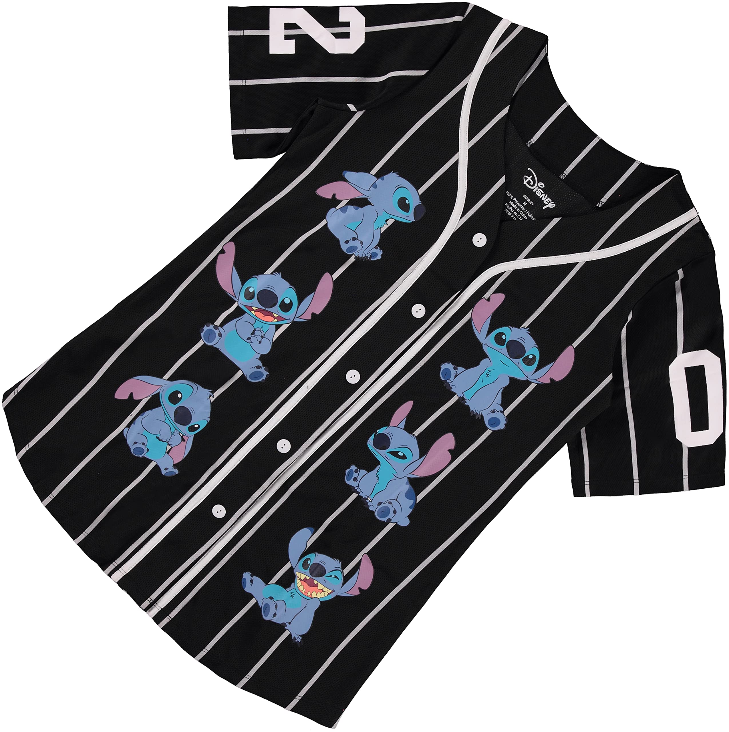 Disney Ladies Lilo and Stitch Shirt - Ladies Classic Lilo and Stitch Baseball Jersey Lilo and Stitch Mesh Jersey (Black, Medium)