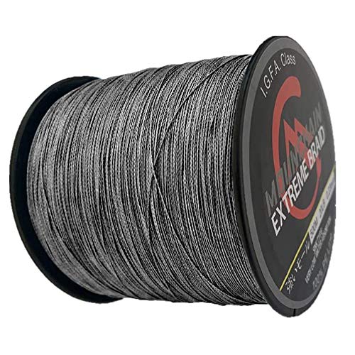 Mounchain Braided Fishing Line 1000M, 4 Strands Abrasion Resistant Braided Lines Super Strong 100% PE Sensitive Fishing Line - Grey 30LB