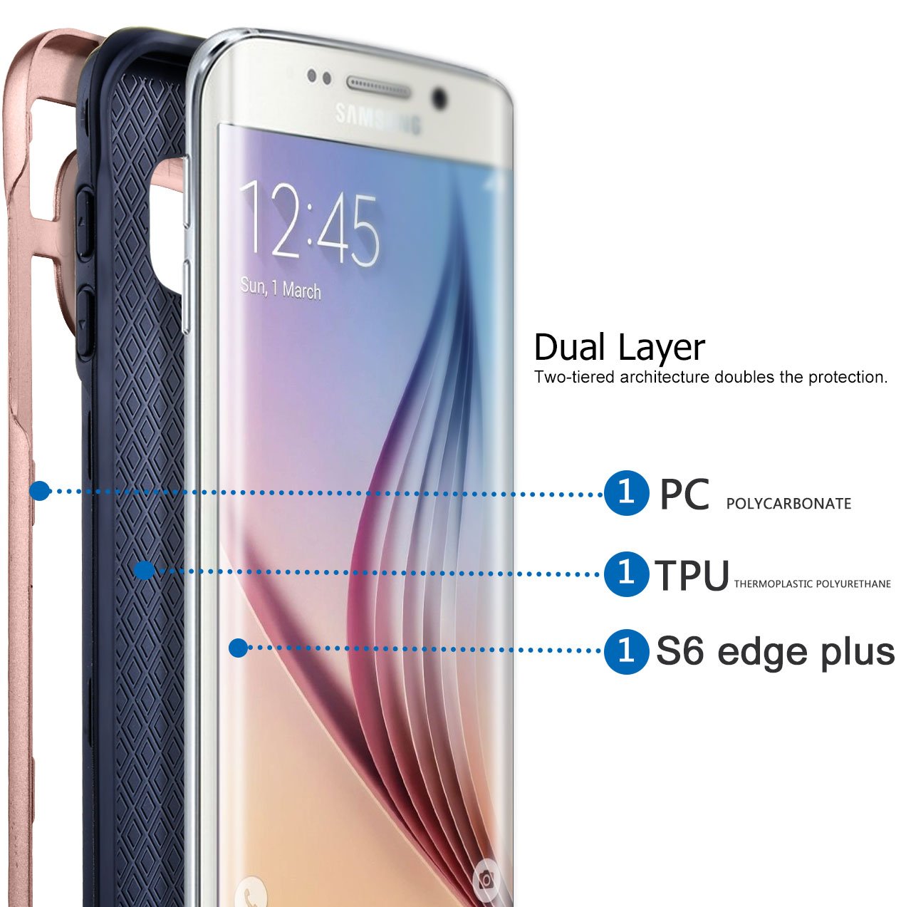 ANSIWEE Galaxy S6 Edge Plus Case, Shockproof Phone Cover, Galaxy S6 Edge Plus Cover, Soft TPU Bumper Hard PC Case Brushed PC Texture Protective Armor for Samsung Galaxy S6 Edge Plus (Rose Gold)