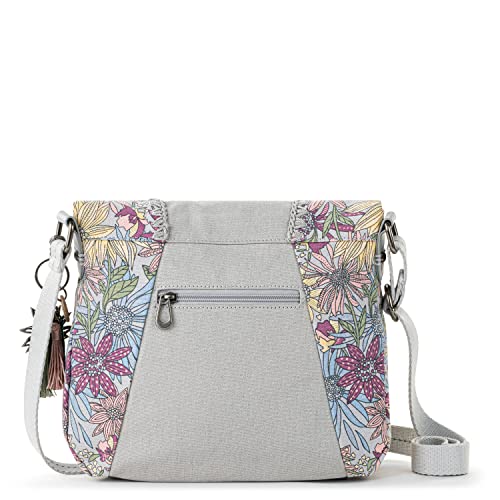 Sakroots Foldover Crossbody Bag in Cotton Canvas with Adjustable Strap, Blush Flower Garden