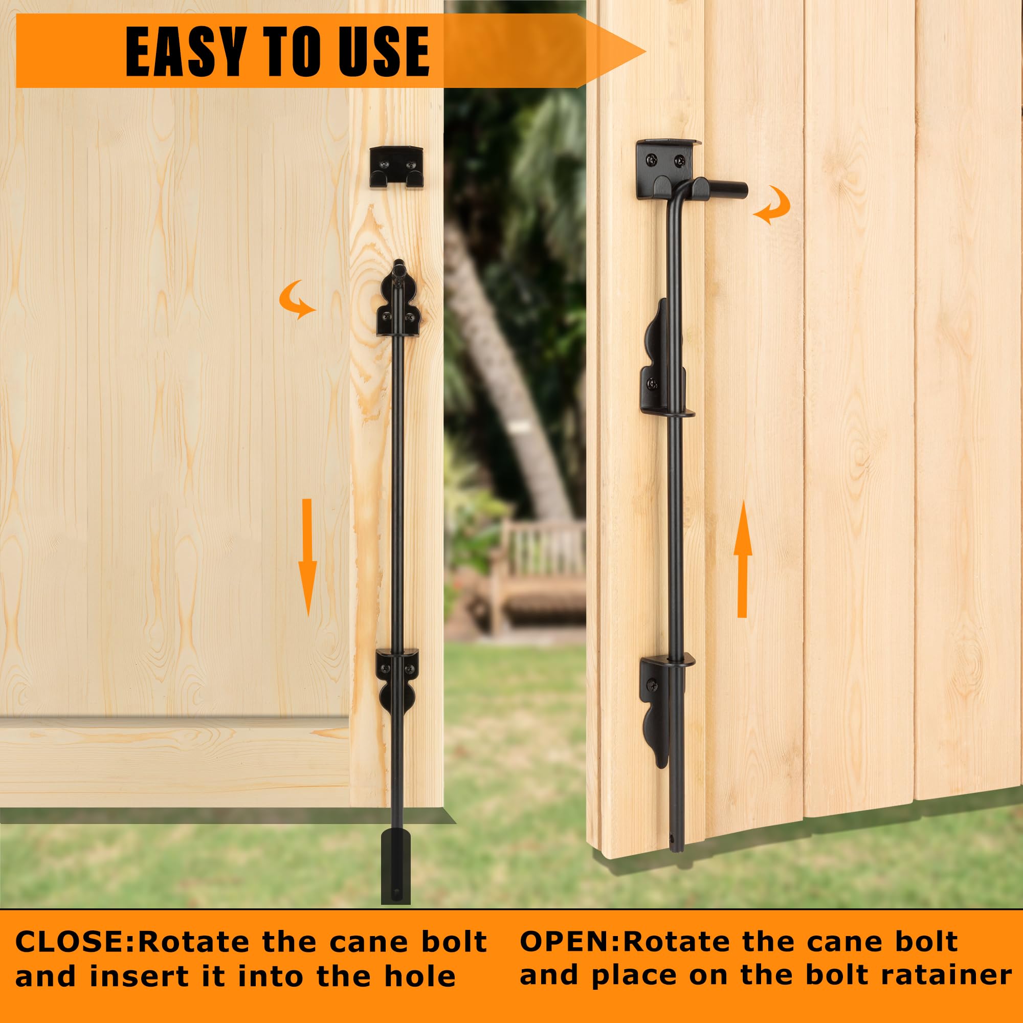 DJSUNPACKING 24" Heavy Duty Cane Bolt Gate Drop Rod-Steel Gate Ground Latch Designed for Wood Metal Vinyl Gates or Double Doors Fence Applications-2 Pack