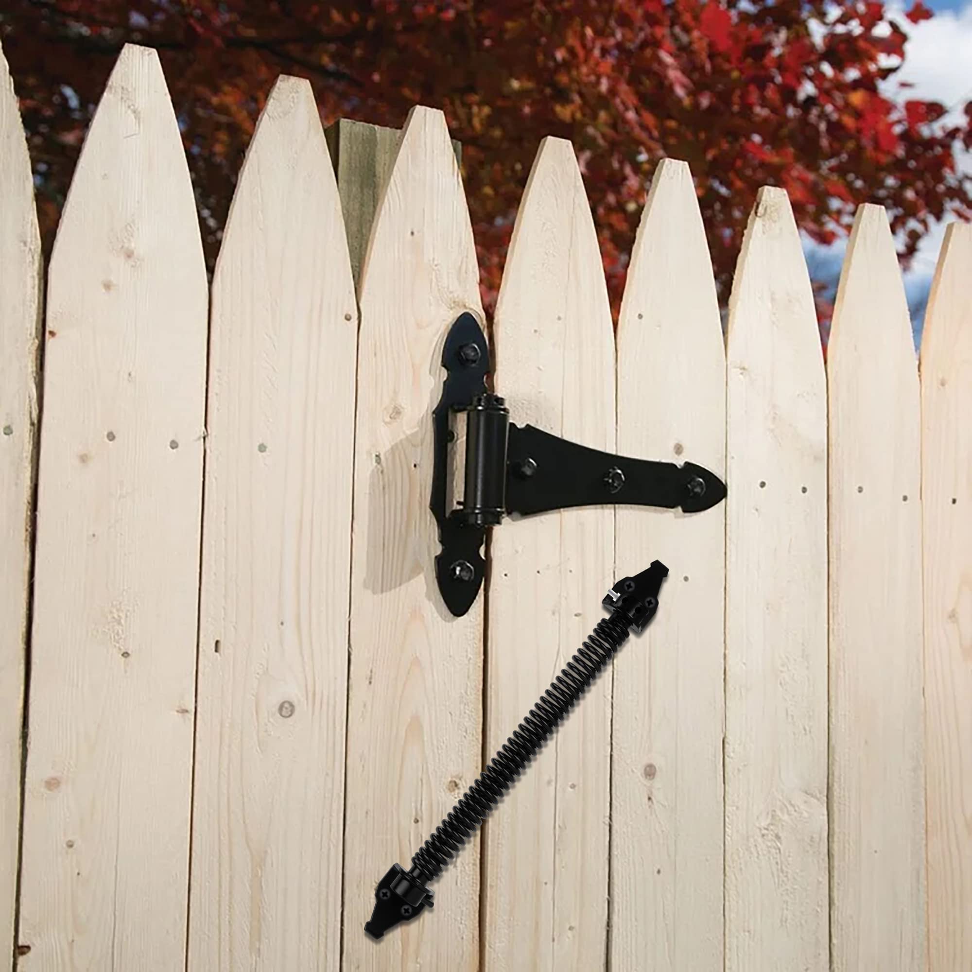 SANKINS 14" Gate Spring Self Closing Heavy Duty Outdoor Door Spring Automatic Metal Gate Closure Hardware with Adjustable Tool for Wooden and Vinyl Fence, Black, 2 Pcs
