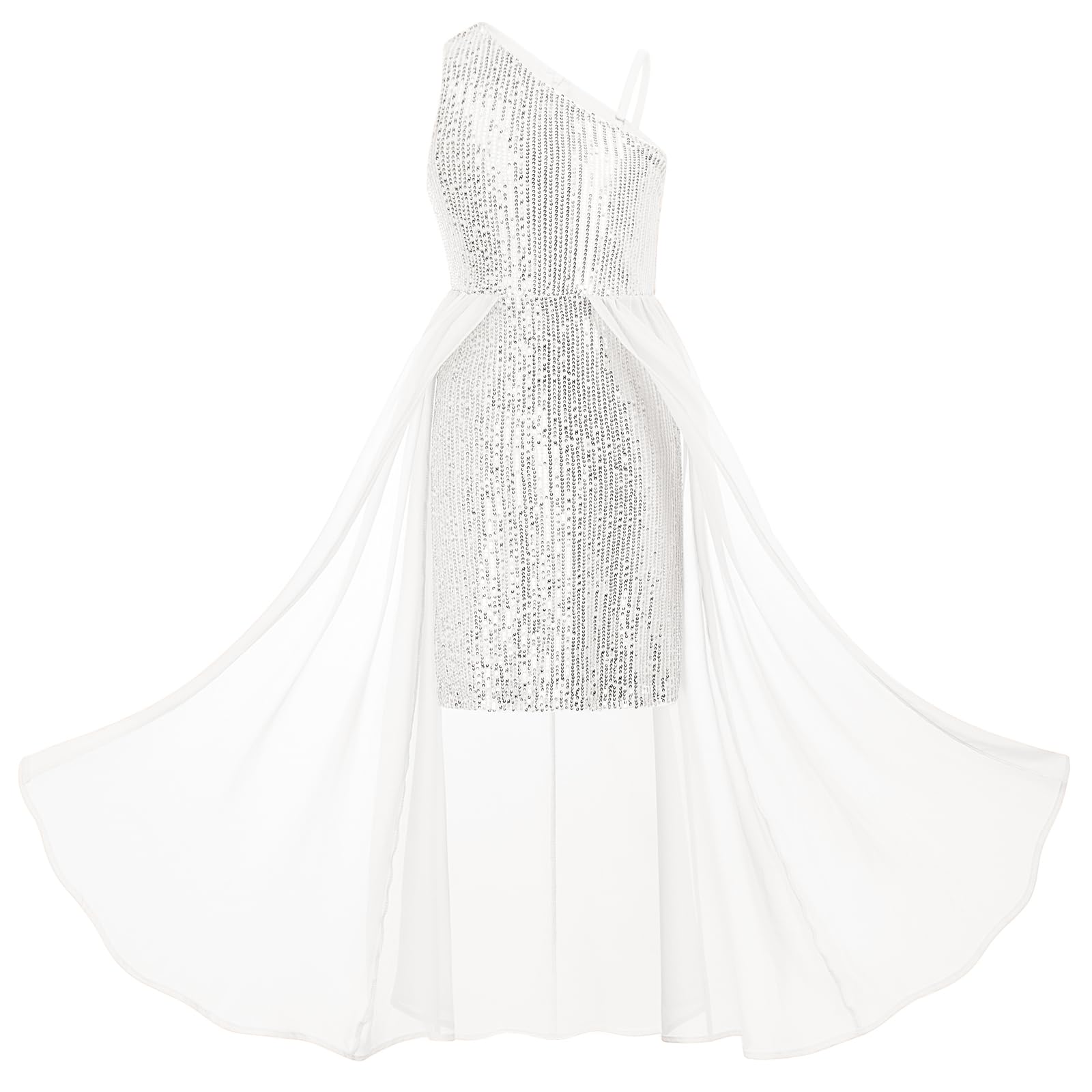 GRACE KARIN Girls Sequin Graduation Dress for Girls 10-12 Sliver Party One Sleeve Dresses