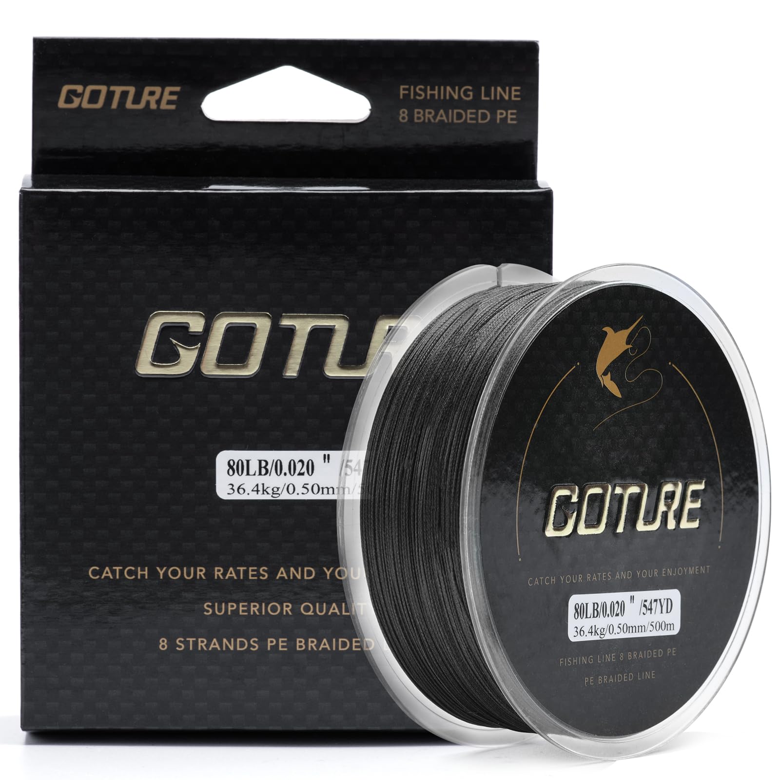 Goture X8 Braided Fishing Line - Ultra Thin Strong Sensitive Smooth and Zero Stretch Fishing Line, Super Abrasion Resistant Tournament Braided Lines - Blue, Black, Dark Green, Army Green- 20-80LB