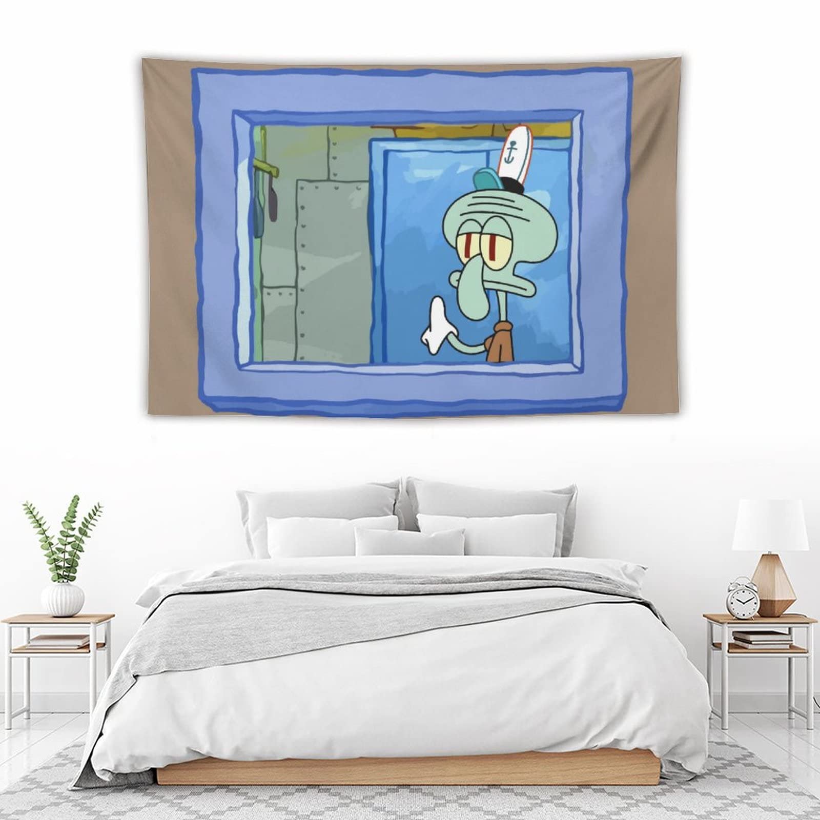 DOBOER Squidward in Window Tapestry for College Dorm, Bedroom and Living Room Home Decor, Funny Anime Wall Tapestries Hanging for Men 40"x60"