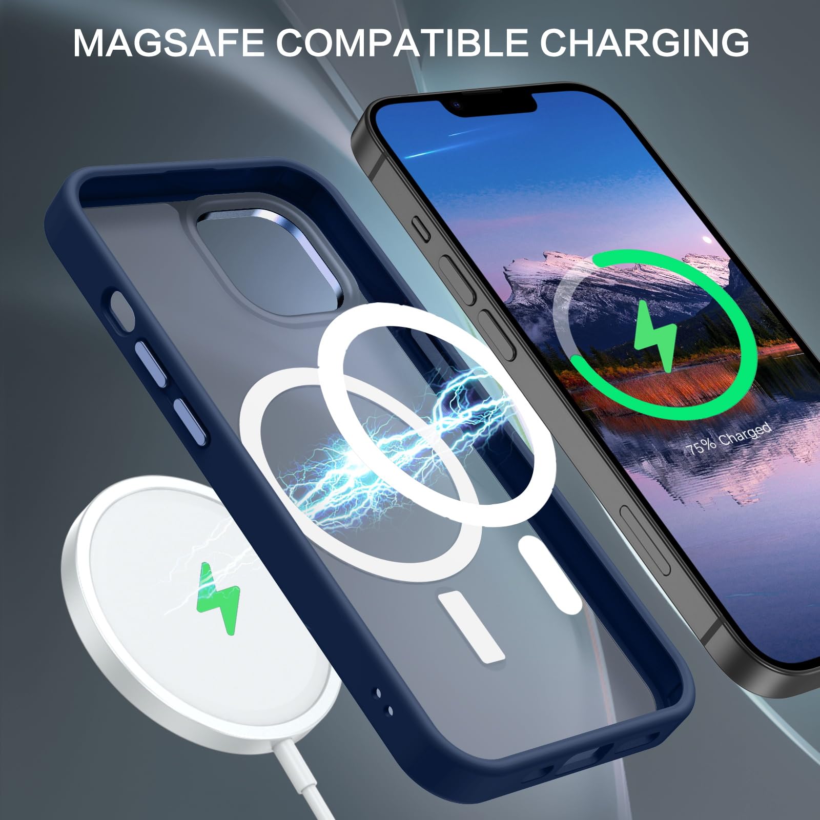 BENTOBEN Magnetic for iPhone 13 Case & iPhone 14 Case [Compatible with Magsafe] Translucent Matte Phone Case iPhone 13/14 Slim Shockproof Women Men Protective Cover for iPhone 13/14 6.1", Navy Blue