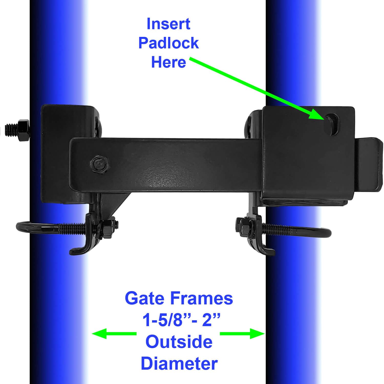 Black Chain Link Commercial Strong Arm Double Gate Latch - Latches Two Gates Together Without The Need of a Drop Rod - Chain Link Double Gate Latch for 1-5/8" Thru 2" Gate Frames