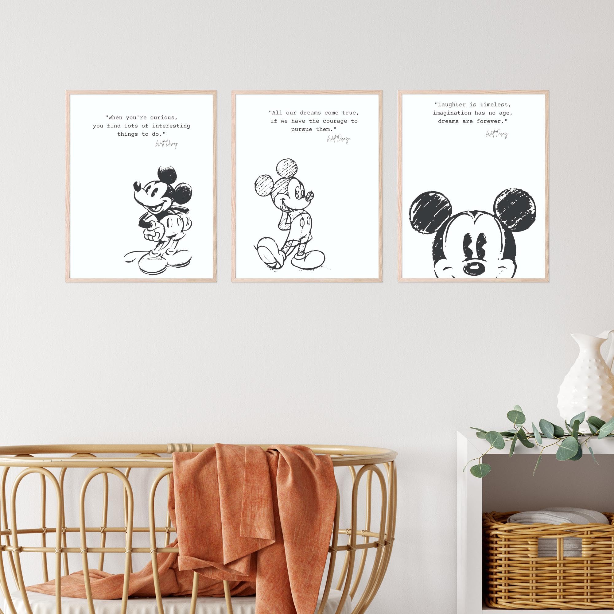 BigWig Prints Mickey Mouse Wall Decor - Mickey Mouse Wall Art Quotes, Nursery Decor Pictures, Motivational Inspirational Room Decoration Posters, Bathroom Art Classroom - Unframed 3 Pack (8x10)