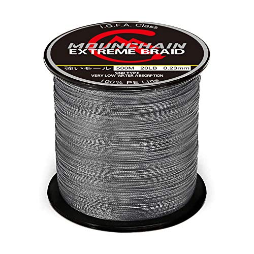Mounchain Braided Fishing Line 1000M, 4 Strands Abrasion Resistant Braided Lines Super Strong 100% PE Sensitive Fishing Line - Grey 30LB