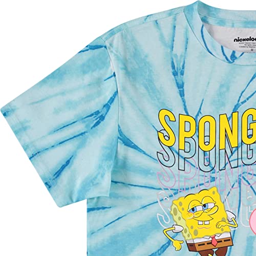 Mens Spongebob Squarepants Classic Shirt - Spongebob, Patrick & Krusty Krab Tie Dye T-Shirt (Blue Dye, Medium)