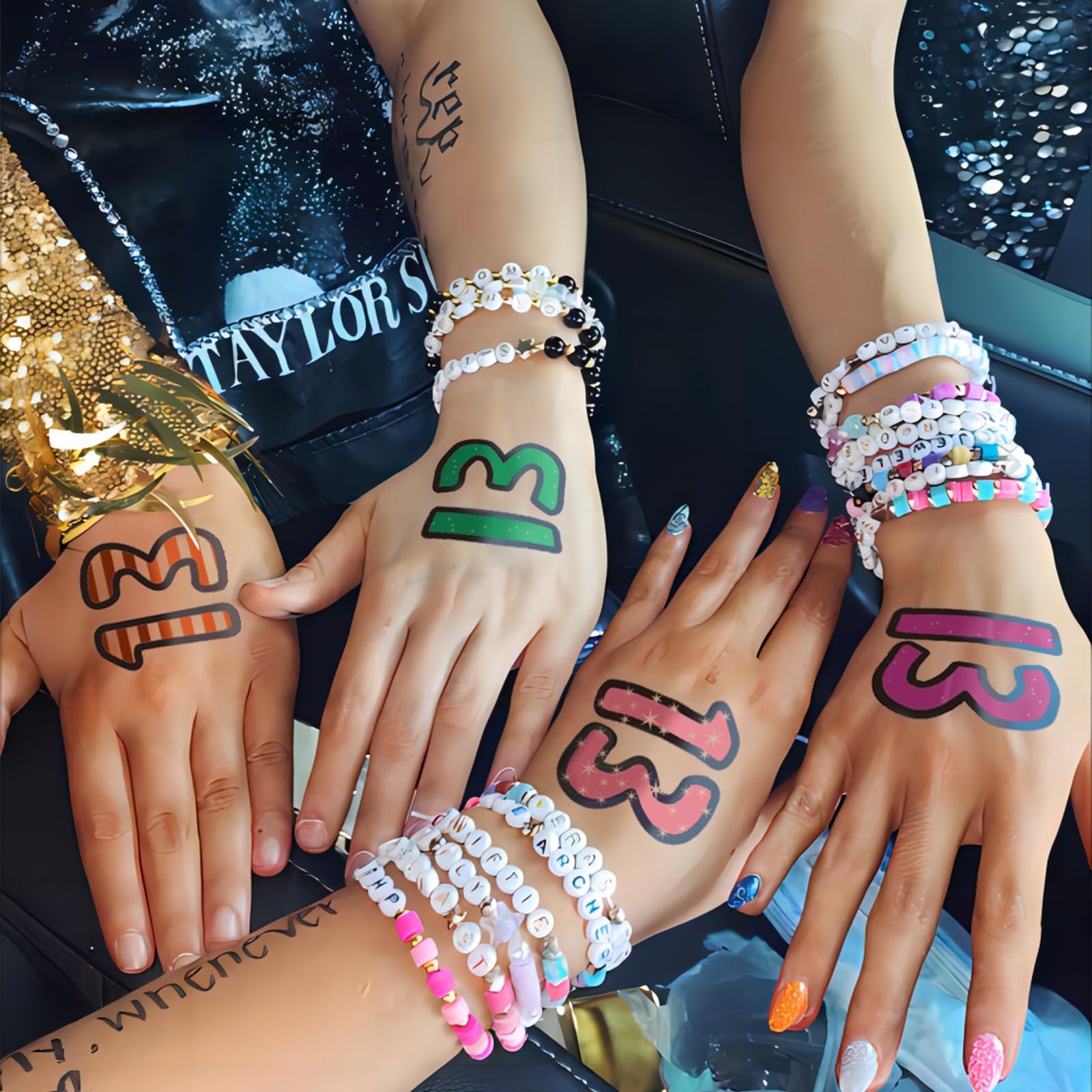13 Bulk Hand Tattoos for Eras Tour Merch Star Snake Butterfly Guitar Temporary Tattoos Concert Accessories for Swifties Gifts
