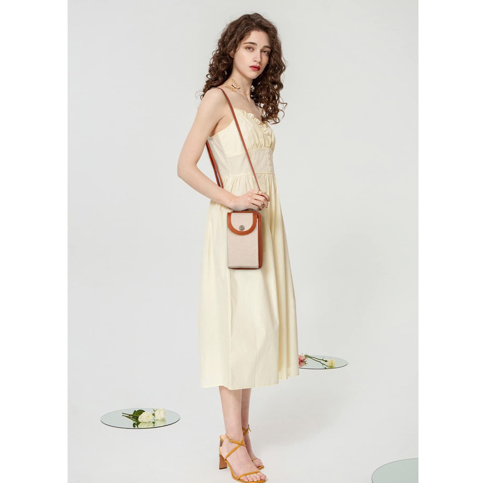 BROMEN Small Cell Phone Purse Crossbody Bags for Women Vegan Leather Wallet Purses with Credit Card Holder Beige with Brown