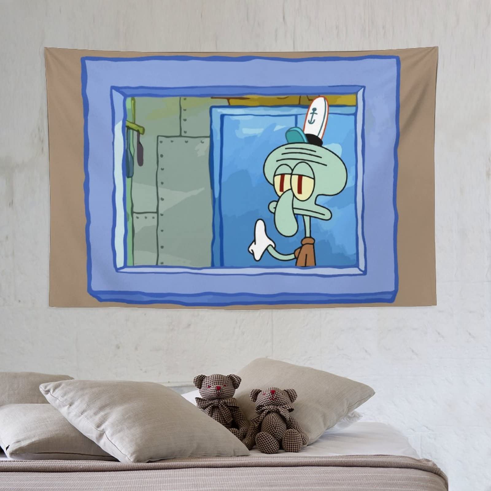 DOBOER Squidward in Window Tapestry for College Dorm, Bedroom and Living Room Home Decor, Funny Anime Wall Tapestries Hanging for Men 40"x60"