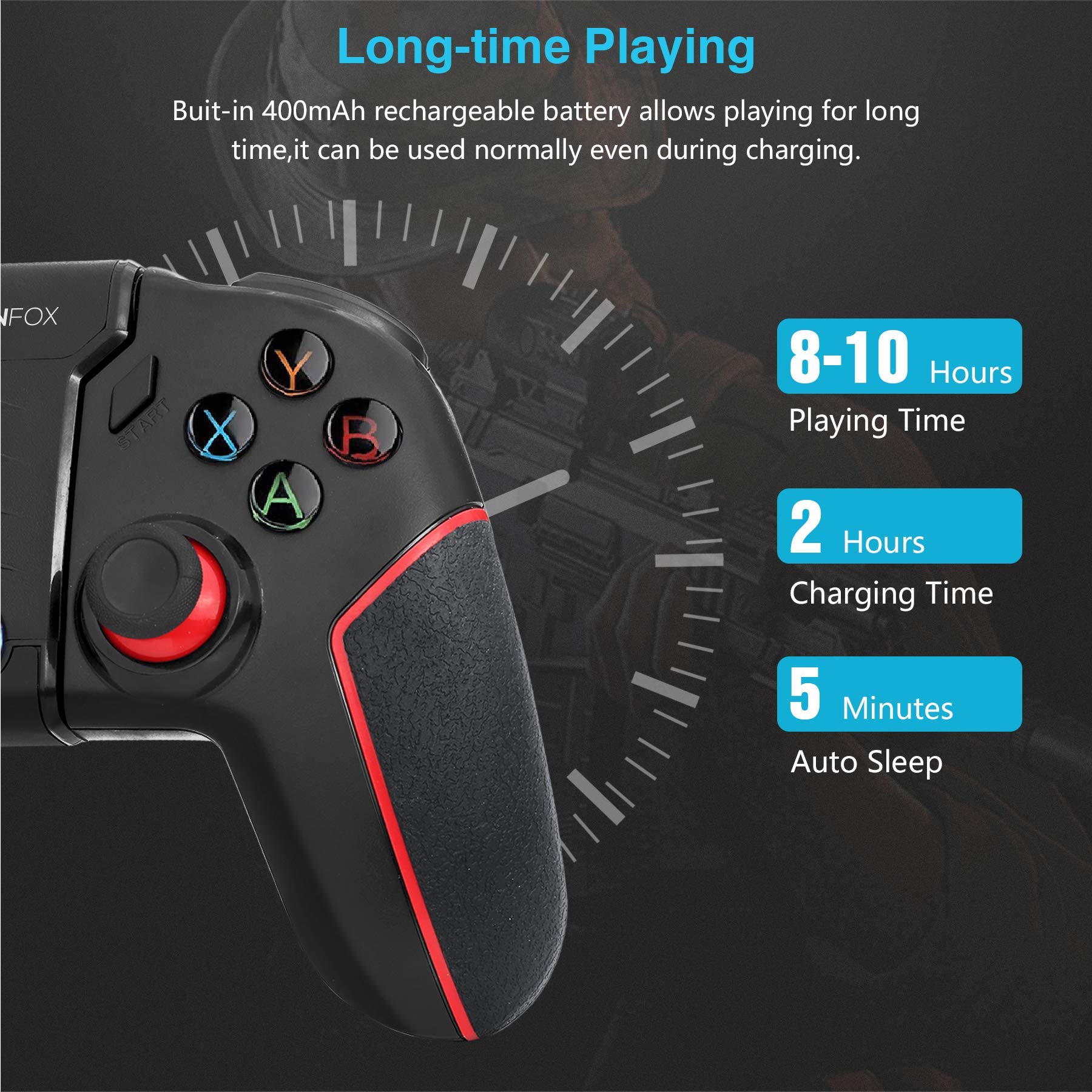 Sinfox Mobile Game Controller, 2.4G Wireless Gaming Controller, Dual-Vibration Bluetooth Game Controller Compatible with Android Phone/iOS 11.0-13.3.1/PC Windows7,8,10/TV Box/PS3/Tablets/Switch