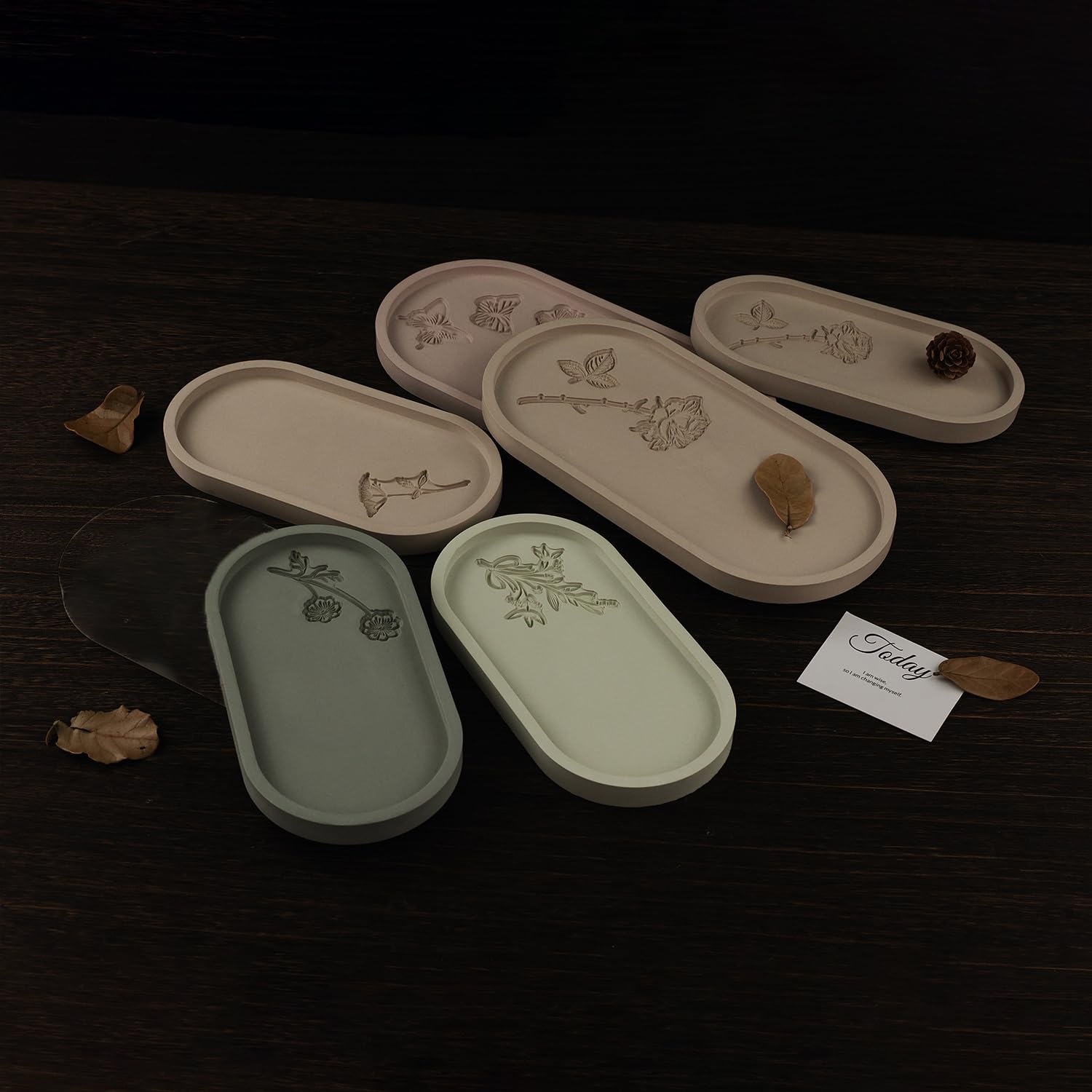 6 Set Tray Silicone Resin Mold Oval Flower Butterfly Shaped Epoxy Silicone Casting Plaster Mold Concrete Clay Tray for Cup Fruit Candy Vase Storage Holder, 3D DIY Display Decor Crafts
