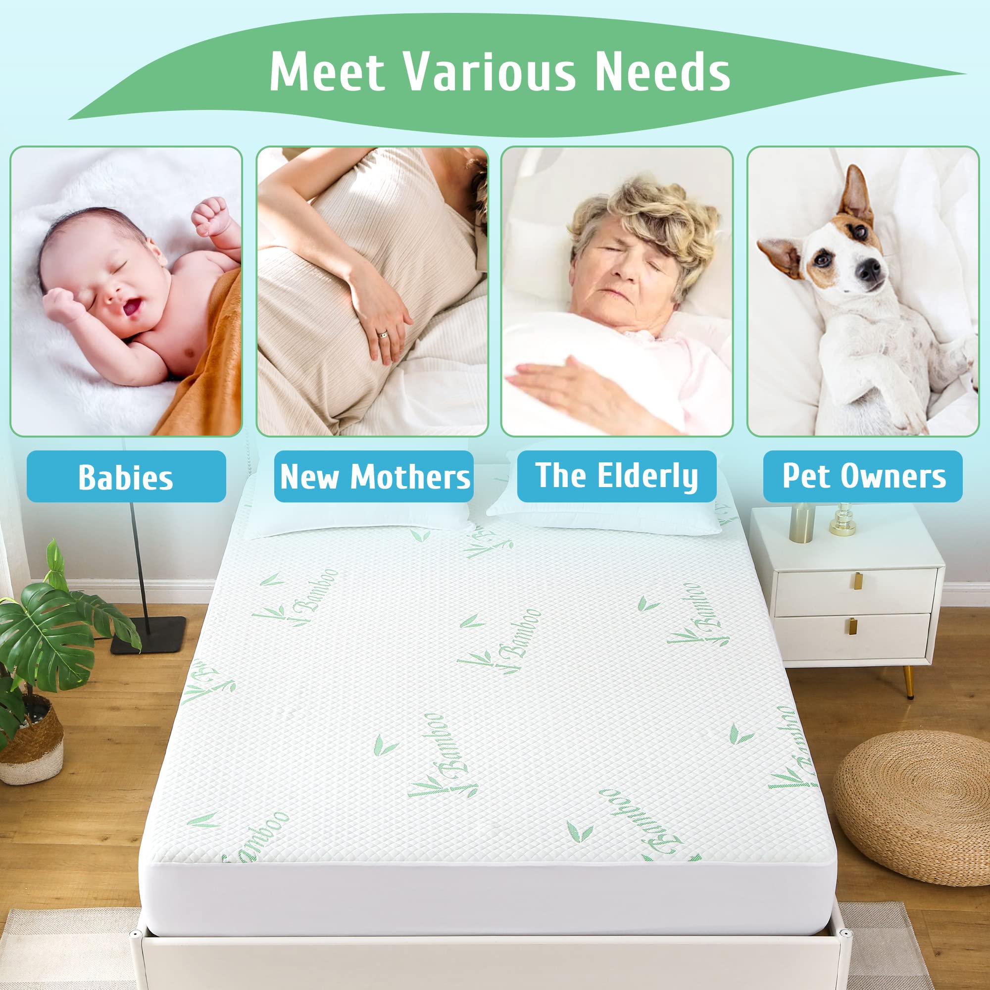 Lunsing Queen Size Mattress Protector, Waterproof, Cooling, Breathable Queen Mattress Pad Cover, 6-18 inches Deep Pocket