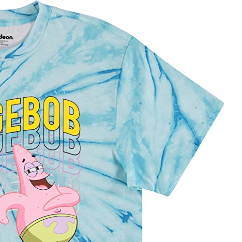 Mens Spongebob Squarepants Classic Shirt - Spongebob, Patrick & Krusty Krab Tie Dye T-Shirt (Blue Dye, Medium)
