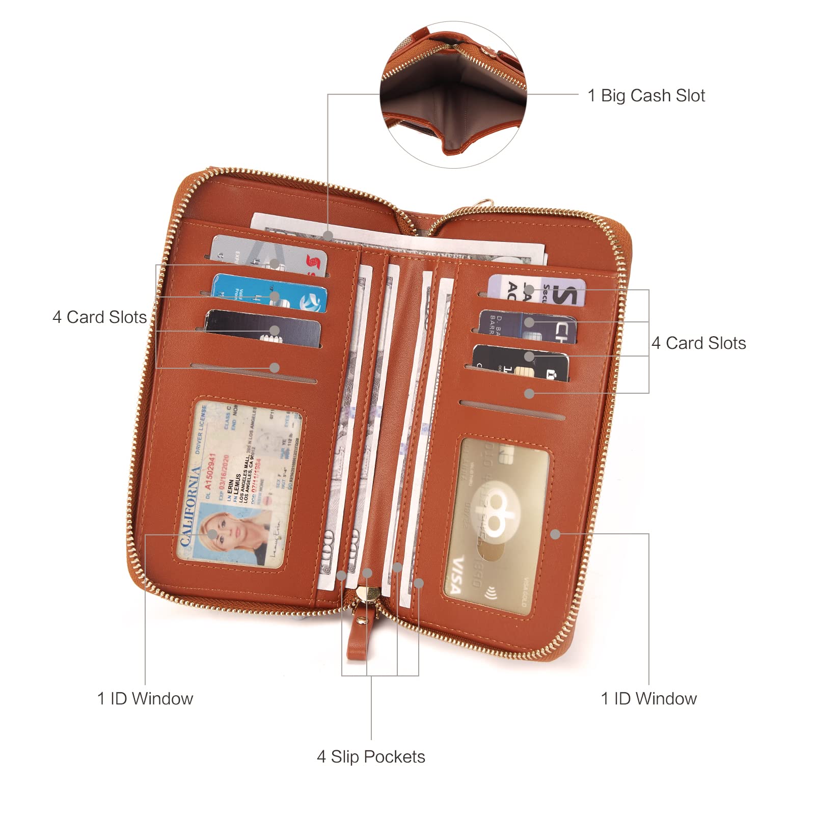 BROMEN Small Cell Phone Purse Crossbody Bags for Women Vegan Leather Wallet Purses with Credit Card Holder Beige with Brown