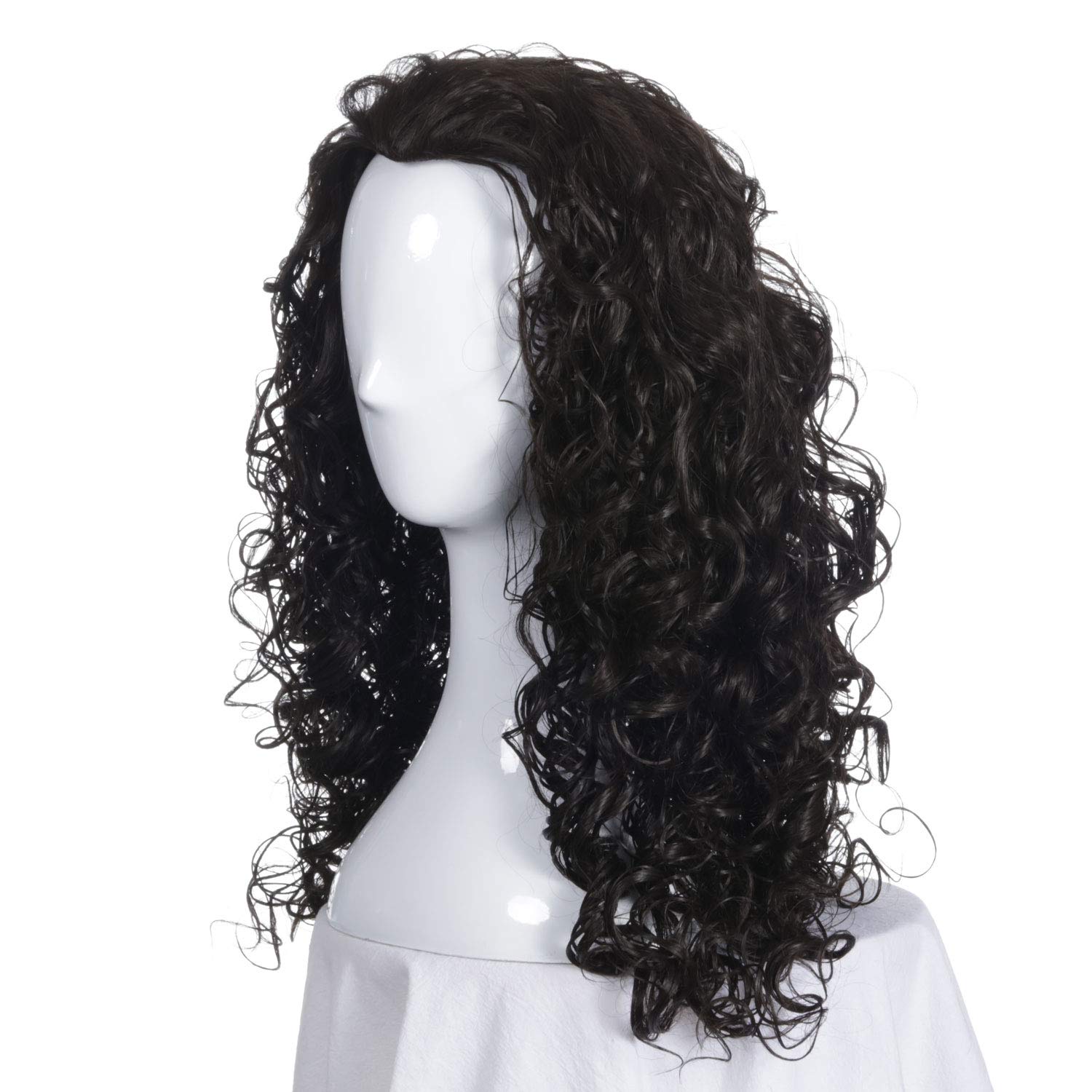 QACCF Long Curly Fluffy Wavy Halloween Costume Cosplay Wig (Black)
