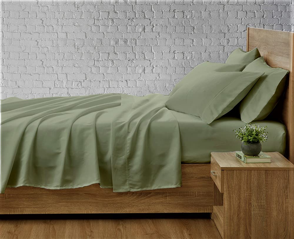 Cottingon,Premium 400 TC 100% Egyptian Cotton Sheet Set 16" Deep,Split King - Sage