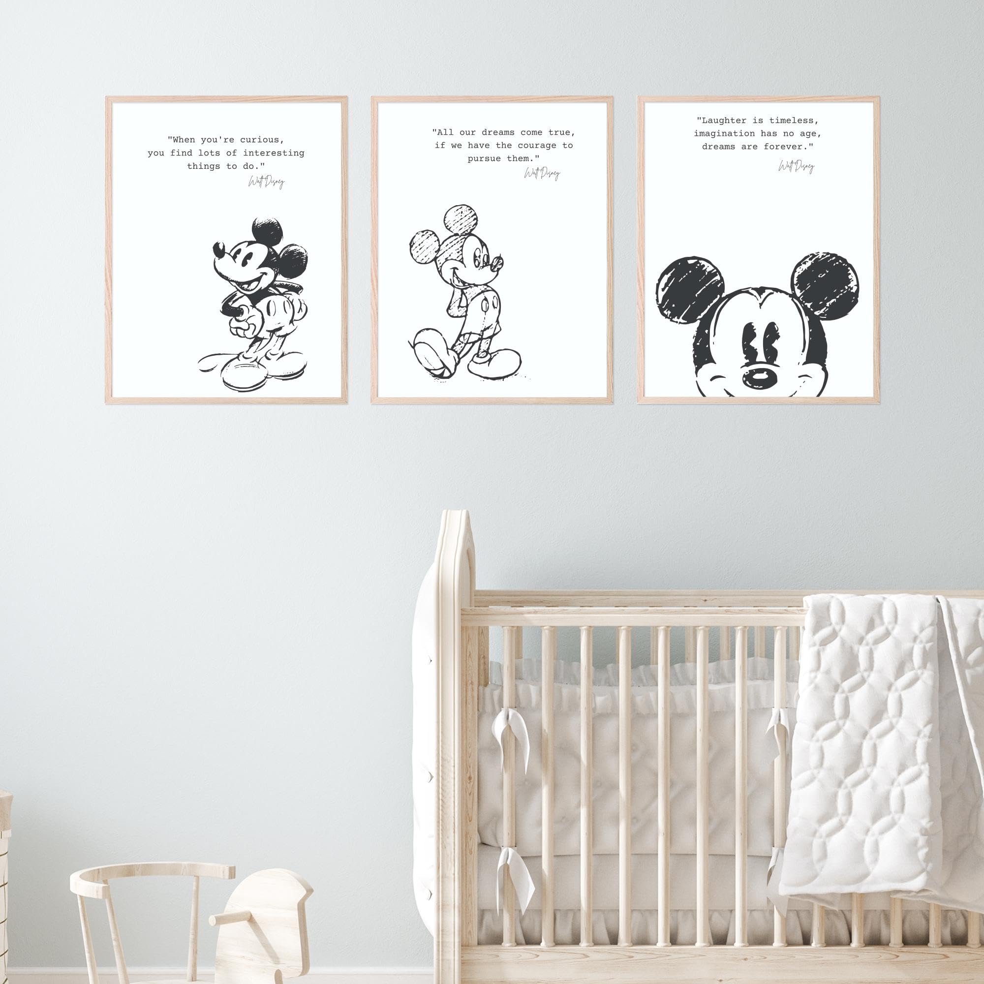 BigWig Prints Mickey Mouse Wall Decor - Mickey Mouse Wall Art Quotes, Nursery Decor Pictures, Motivational Inspirational Room Decoration Posters, Bathroom Art Classroom - Unframed 3 Pack (8x10)
