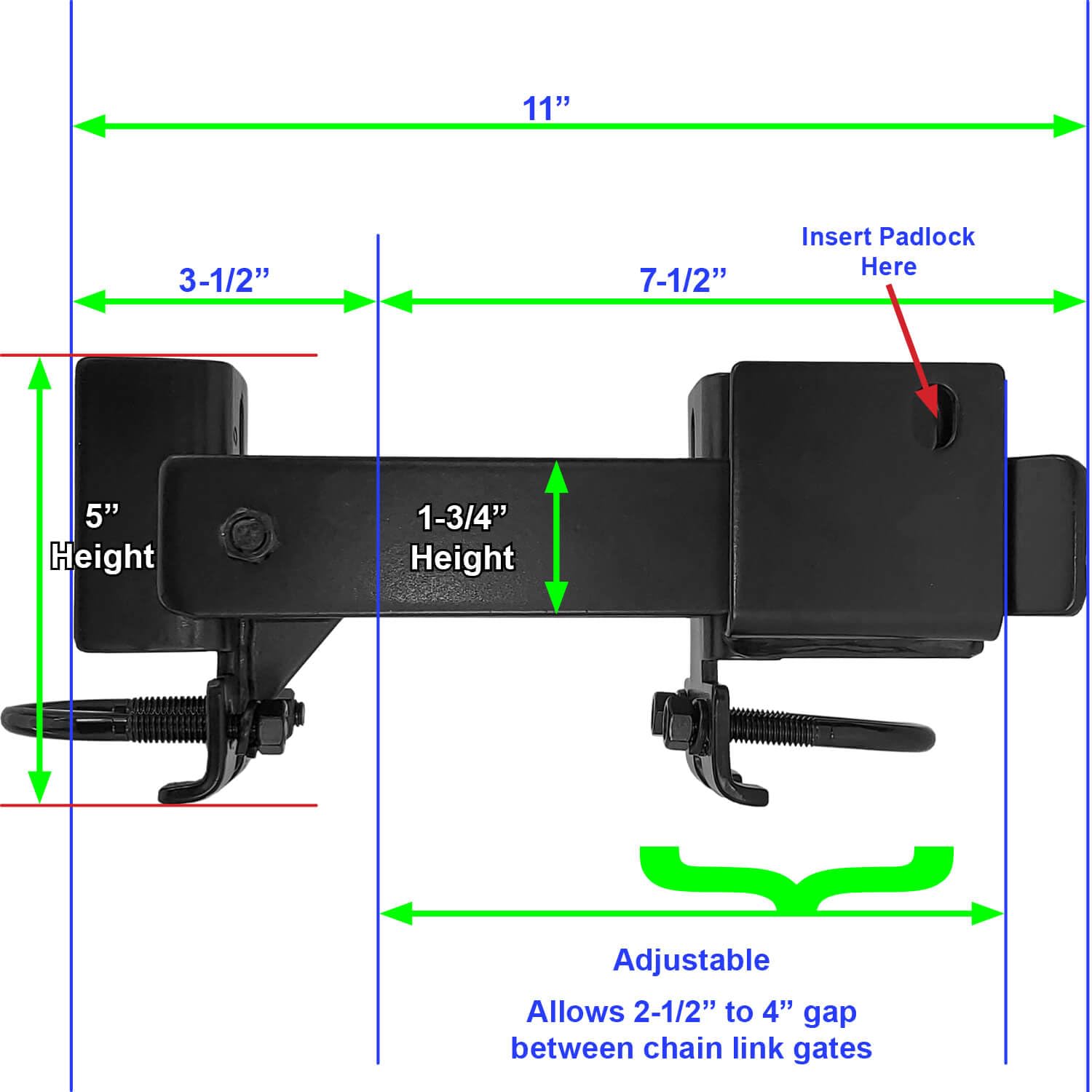 Black Chain Link Commercial Strong Arm Double Gate Latch - Latches Two Gates Together Without The Need of a Drop Rod - Chain Link Double Gate Latch for 1-5/8" Thru 2" Gate Frames