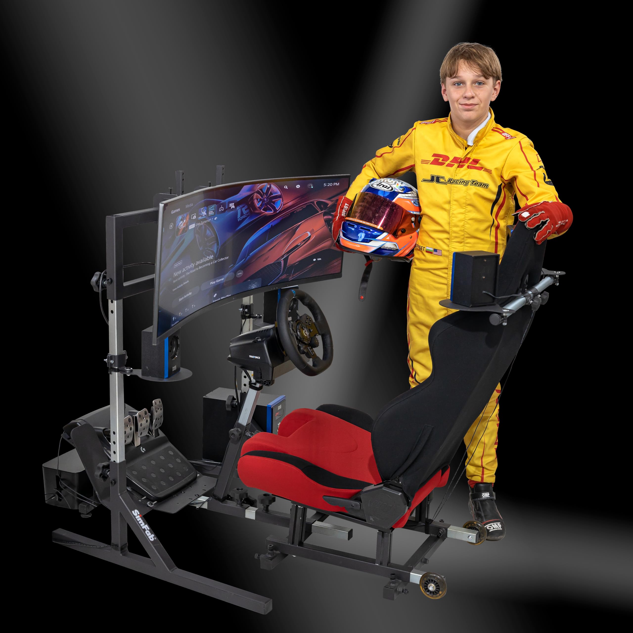 OpenWheeler GEN3 Racing Wheel Simulator Stand Cockpit, Red Seat. Compatible With Logitech G923 | G29 | G920 | Thrustmaster | Fanatec Wheels | Xbox One, PS4, PC Platforms