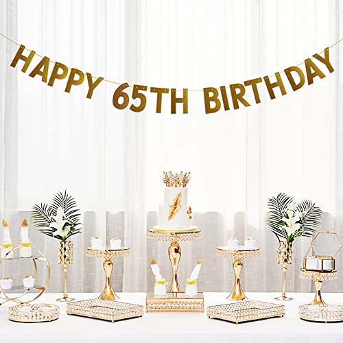 HAPPY 65TH BIRTHDAY Banner,Pre-strung,No Assembly Required,65th Birthday Party Decorations Supplies,Gold Glitter Paper Garlands Backdrops, Letters Gold Betteryanzi