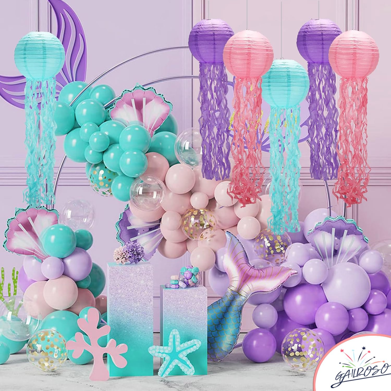 GAILROSO Jelly Fish Paper Lanterns, 6 Pack Jellyfish Lanterns (Pink, Blue, Purple) with String and Hooks, Hanging Jellyfish Decor for Under The Sea, Ocean Party