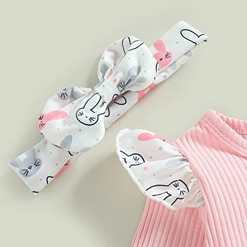 ZIMBRO Baby Girl Easter Outfit Bunny Print Romper My 1st/First Easter Letter Jumpsuit Long Sleeve Bodysuit Headband (Pink,0-3 Months)