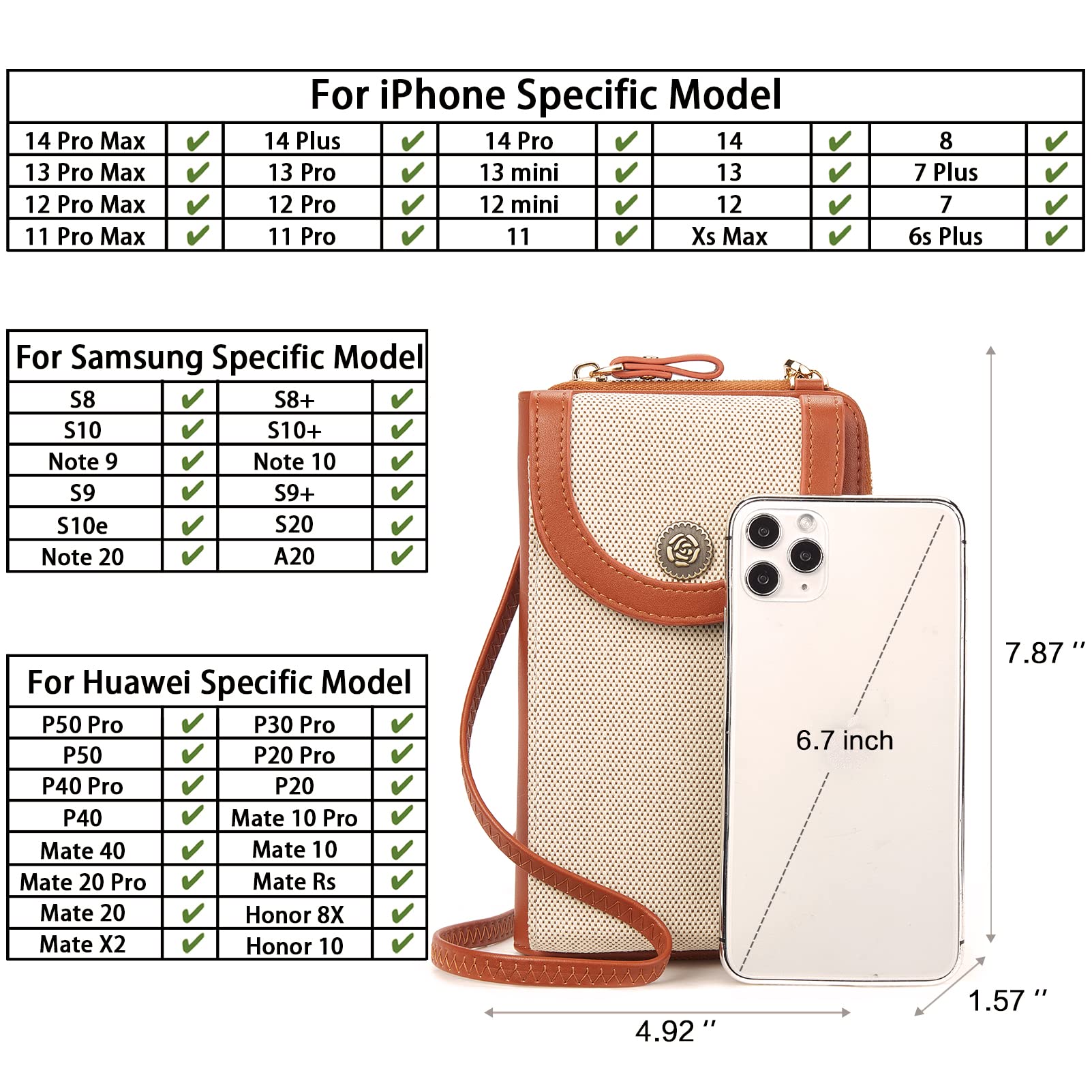 BROMEN Small Cell Phone Purse Crossbody Bags for Women Vegan Leather Wallet Purses with Credit Card Holder Beige with Brown