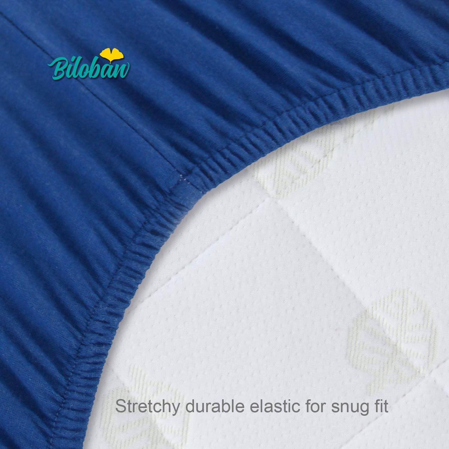 Biloban Pack and Play Sheets Fitted, 2 Pack Pack and Play Sheet Fits for Graco Pack n Play Mattress, Neutral Playard Sheets for Baby Boys and Girl, White & Navy Blue, 38βX 26β