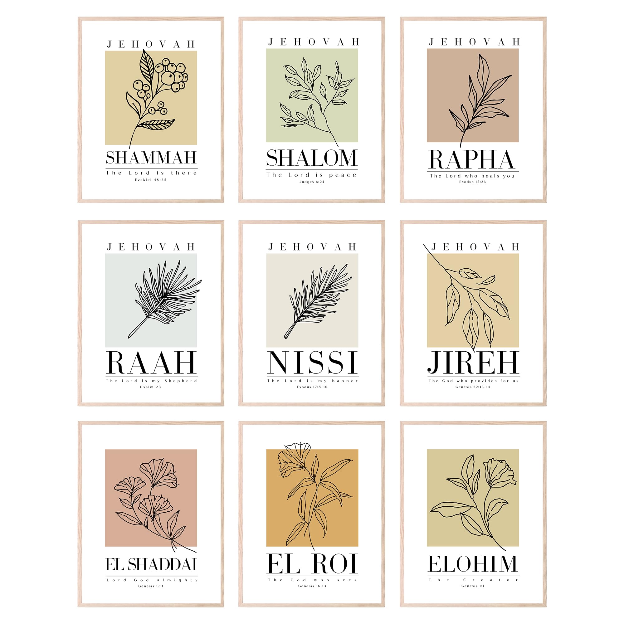 BigWig Prints Christian Wall Art - Scripture Wall Art, Christian Decorations, Jesus Artwork, Religious Home Decor, Scripture Pictures, Faith Inspired Minimalist Prints - Unframed Set of 9 (8x10”)