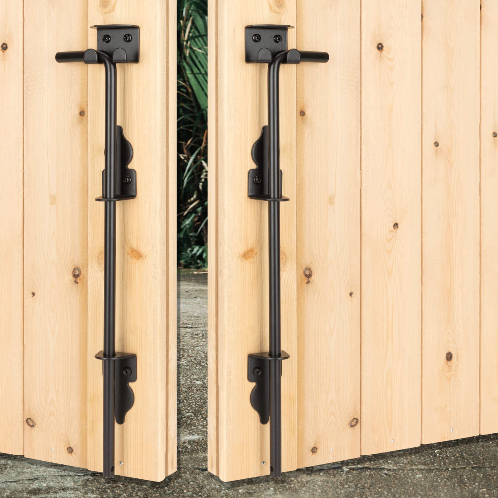 DJSUNPACKING 24" Heavy Duty Cane Bolt Gate Drop Rod-Steel Gate Ground Latch Designed for Wood Metal Vinyl Gates or Double Doors Fence Applications-2 Pack
