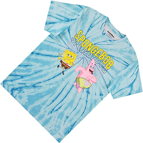 Mens Spongebob Squarepants Classic Shirt - Spongebob, Patrick & Krusty Krab Tie Dye T-Shirt (Blue Dye, Medium)