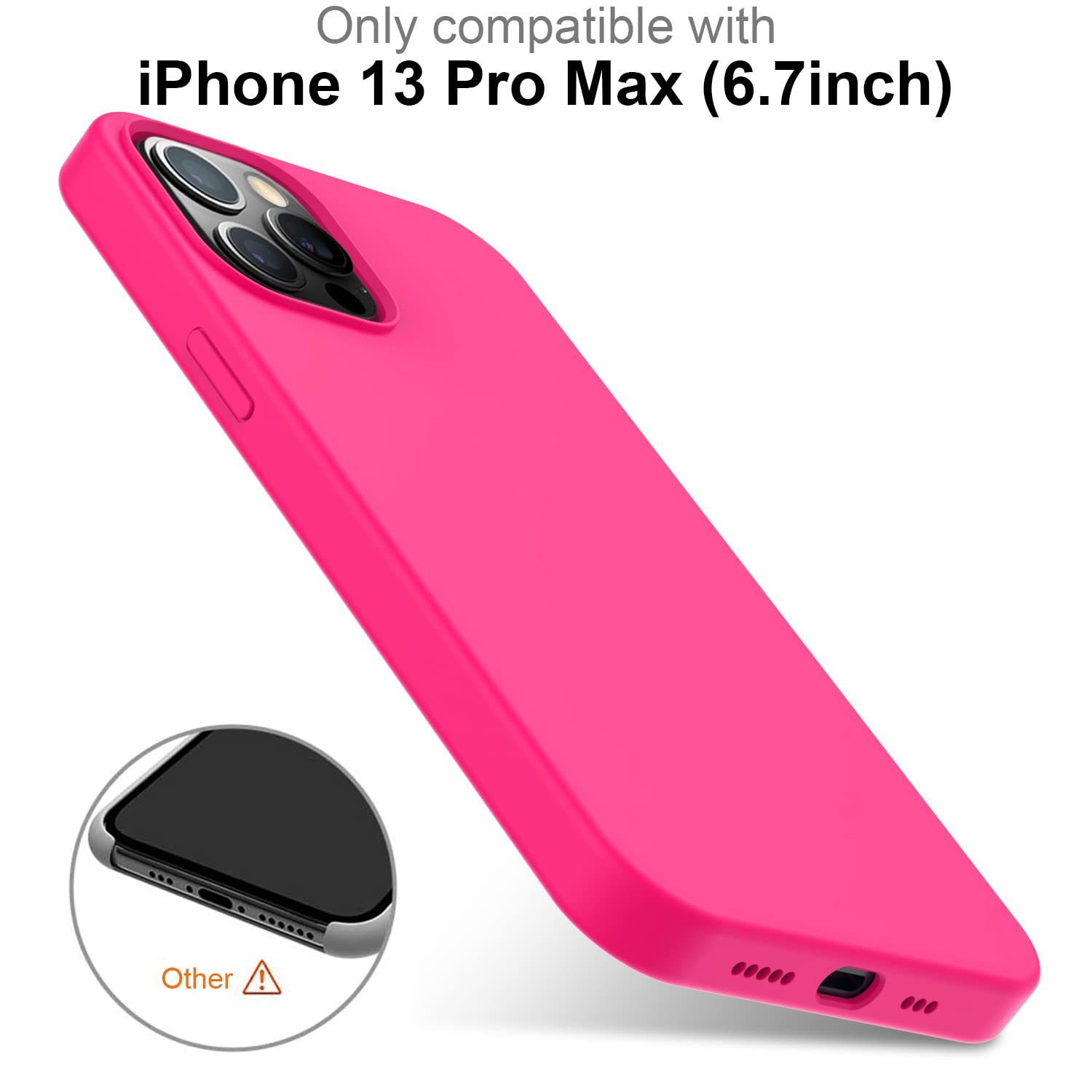 DEENAKIN Compatible with iPhone 13 Pro Max Case with Screen Protector,Soft Flexible Silicone Gel Rubber Bumper Cover,Slim Fit Shockproof Protective Phone Case for Women Girls 6.7" Hot Pink