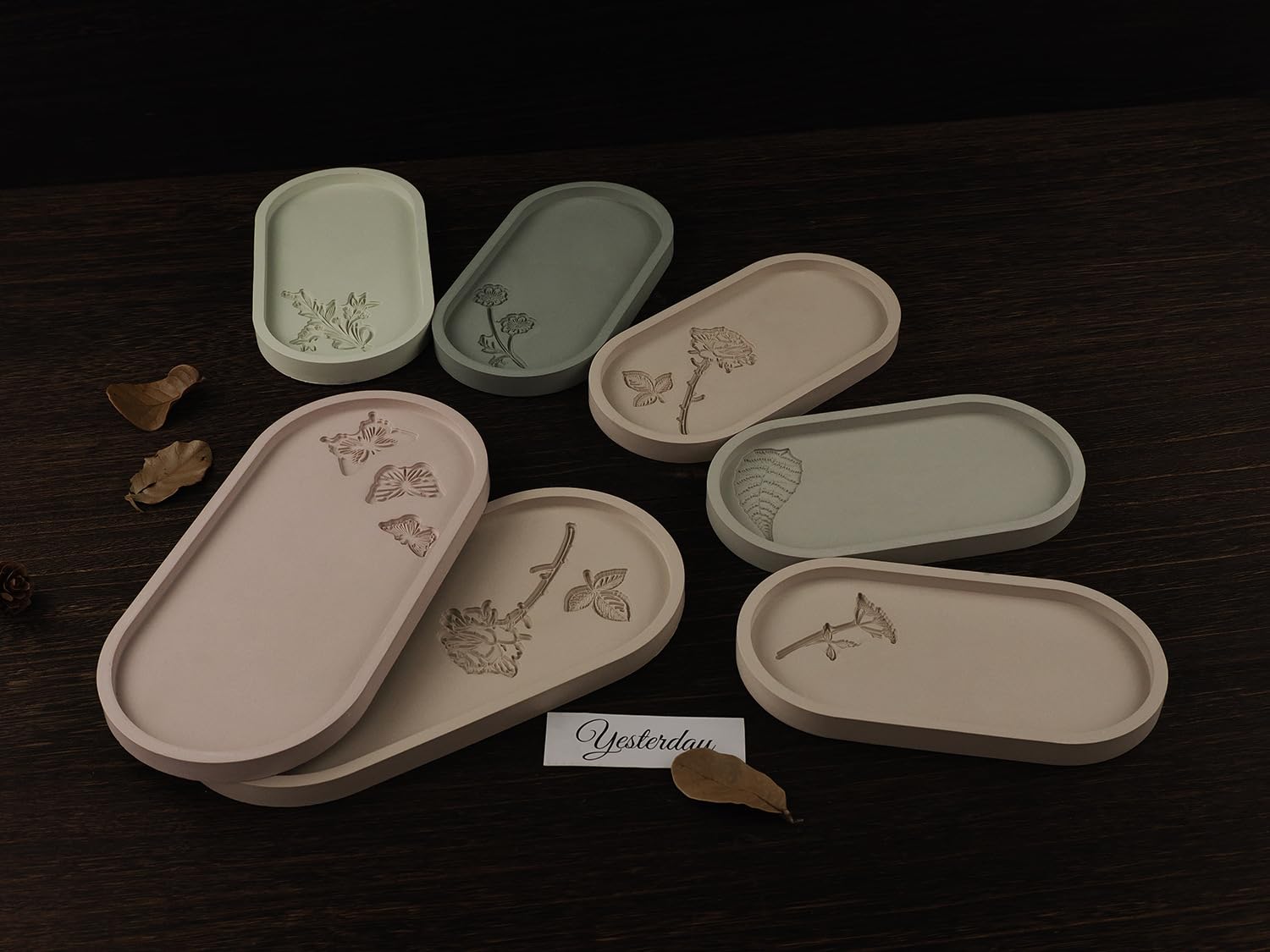 6 Set Tray Silicone Resin Mold Oval Flower Butterfly Shaped Epoxy Silicone Casting Plaster Mold Concrete Clay Tray for Cup Fruit Candy Vase Storage Holder, 3D DIY Display Decor Crafts