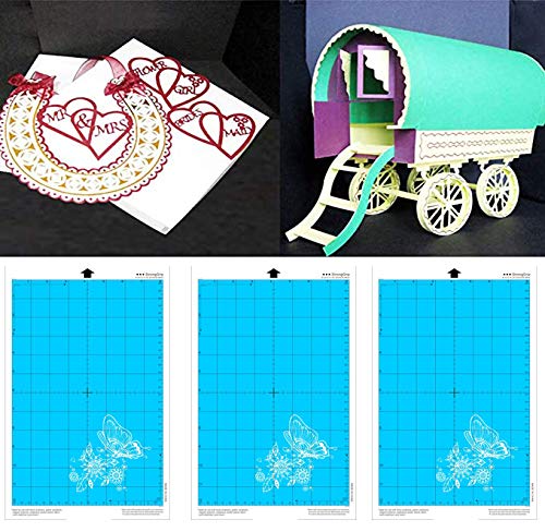 3 Pack Standard Grip Cutting Mat 12 x 8 Inch for Silhouette Portrait Adhesive Sticky Replacement Cut Mats for Scrapbooking Die-Cut Machines (Blue)